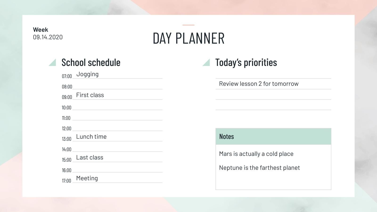 Minimalist HS Weekly Planner Google Slides & PPT template