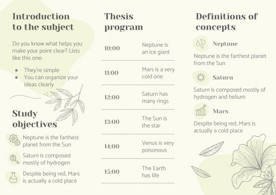 Minimalist Floral Thesis Defense Brochure | Google Slides