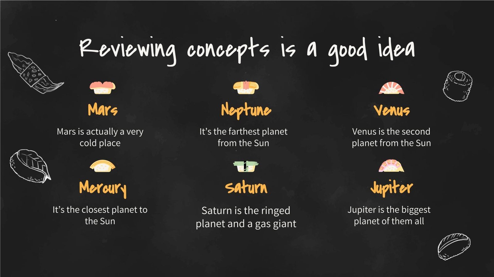 Sushi Blackboard for Marketing | Google Slides & PPT template