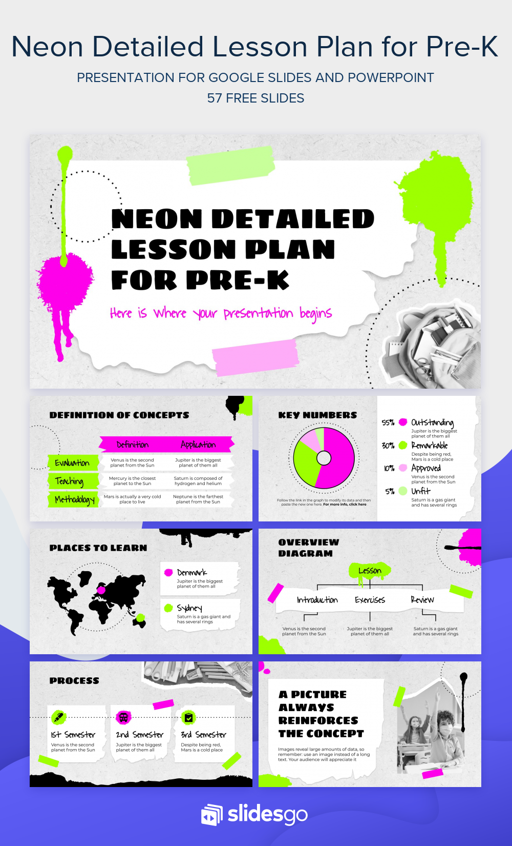 Neon Detailed Lesson Plan for Pre-K | Google Slides & PPT