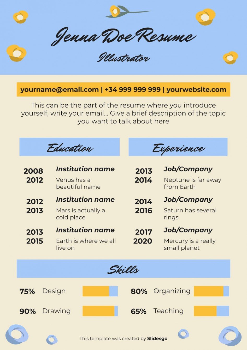CV avec de belles fleurs | Modèle Google Slides et PowerPoint
